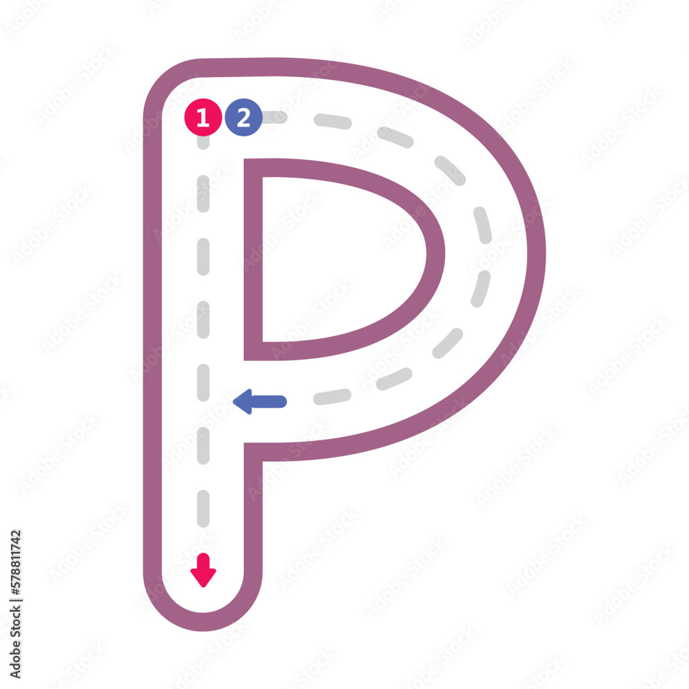 Tracing alphabet letter P uppercase prewriting dotted line element for ... Tracing alphabet letter P uppercase prewriting dotted line element for ...