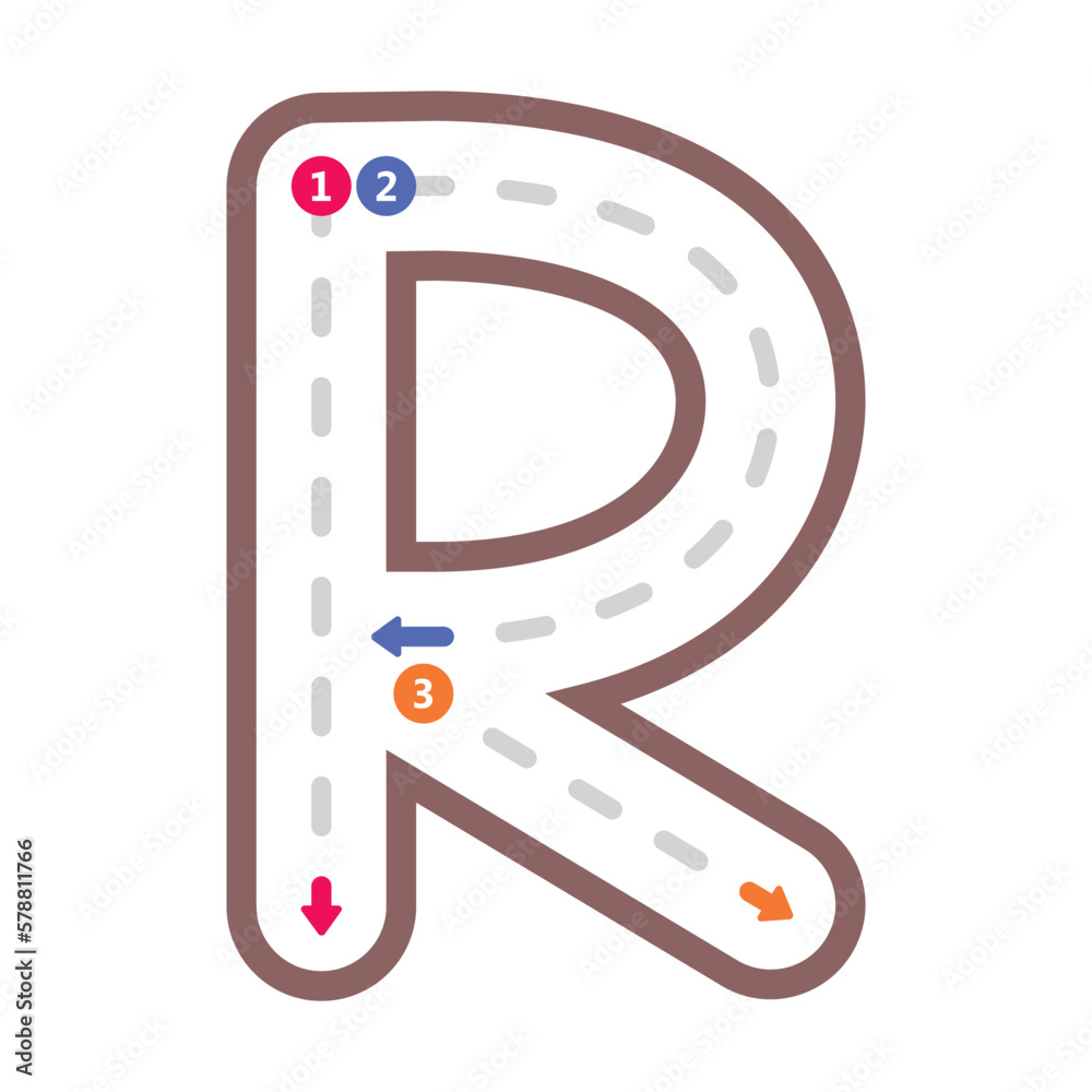 Tracing alphabet letter R uppercase prewriting dotted line element for ...
