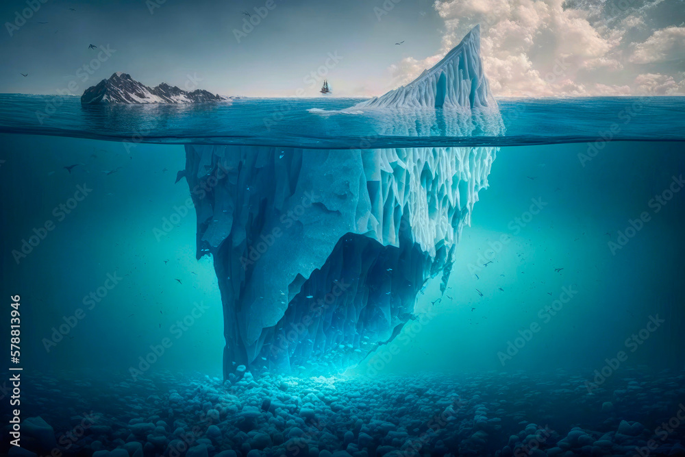 Tip of the iceberg in ocean. Created with Generative AI technology ...
