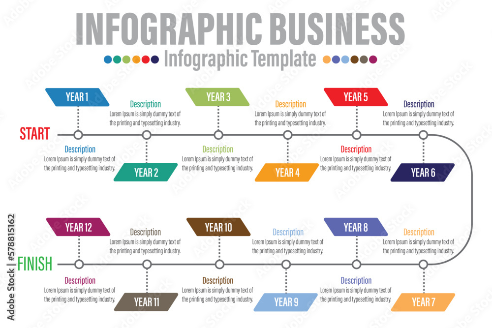 12 Steps modern Timeline diagram calendar with Yearly workflow and 4 ...