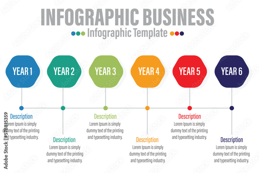 6 Year modern Timeline diagram calendar with circle and pip 5 squares ...