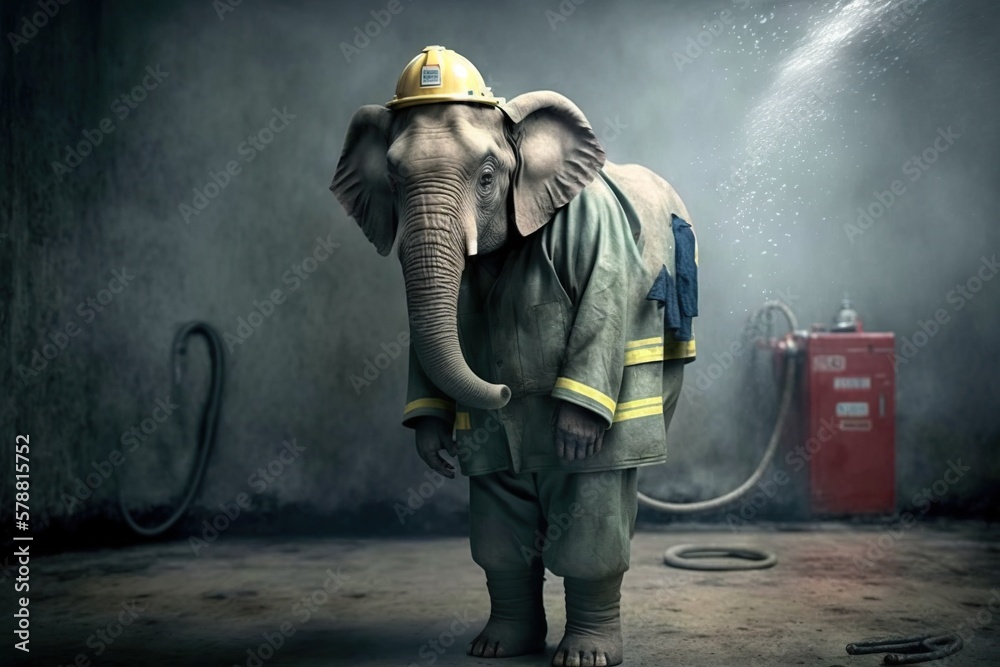 Elephant works as a fireman, concept of Trunk Strength and Teamwork ...