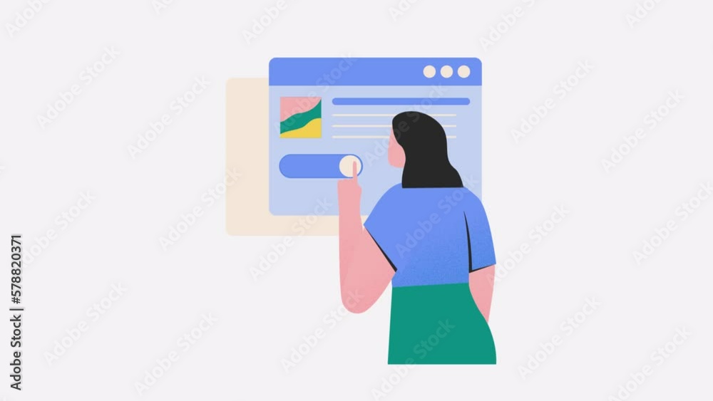 On and off toggle switch button. Animation of woman pulling toggle ...