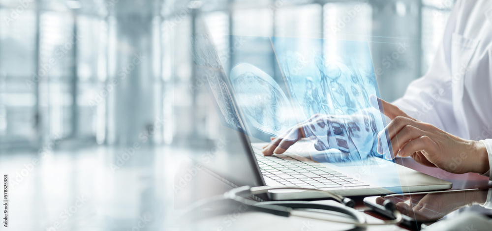 Working with modern technologies for the study of x-rays. Stock Photo ...