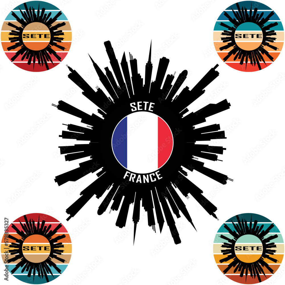 Sete Skyline Silhouette France Flag Travel Souvenir Sticker Vector ...