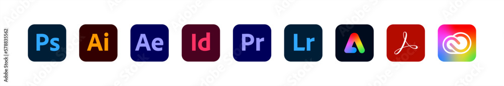 Adobe Products icons. Photoshop. Illustrator. Lightroom. InDesign ...