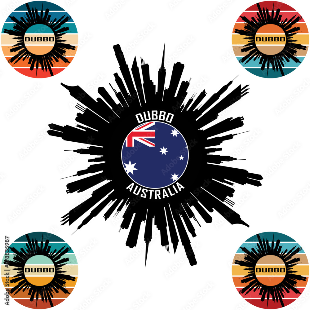 Vetor de Dubbo Skyline Silhouette Australia Flag Travel Souvenir ...