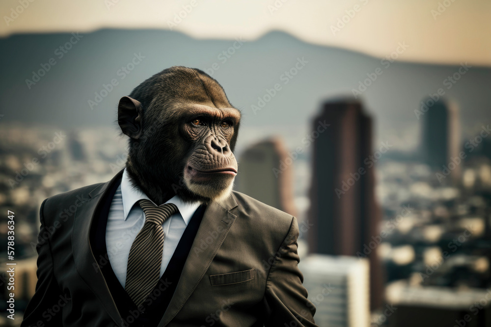 Portrait of a monkey dressed in a formal business suit ,made with ...
