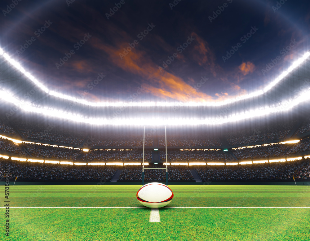Rugby Stadium with Rugby Ball Stock Illustration | Adobe Stock