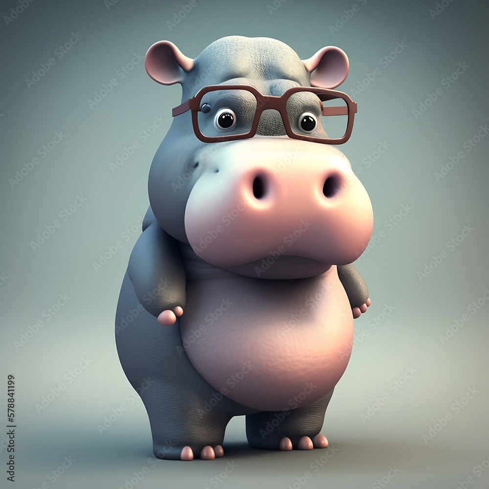 Cute cartoon character hippopotamus. Cartoon hippo. Begimot. Cartoon hippopotamus on a colorful ...