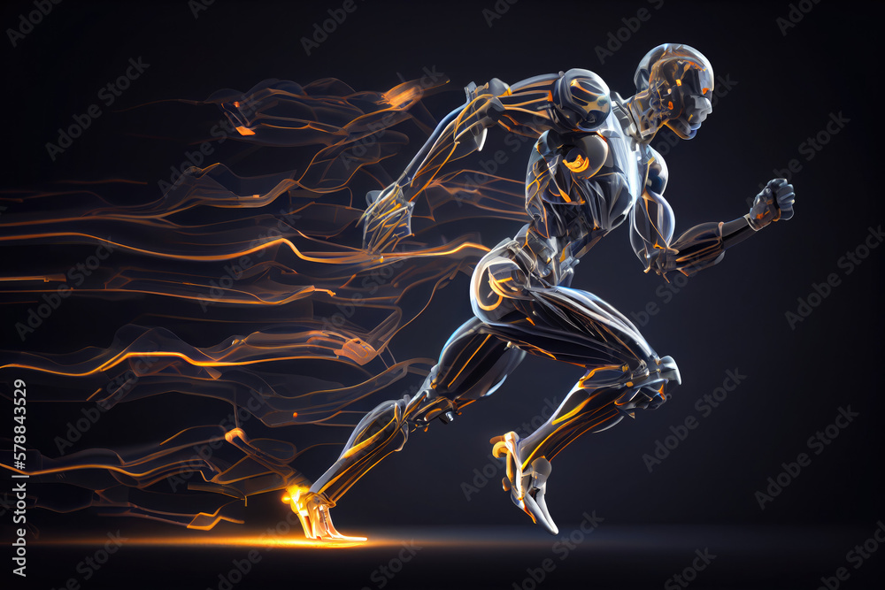 Running humanoid robot showing fast movement and dynamism in future ...