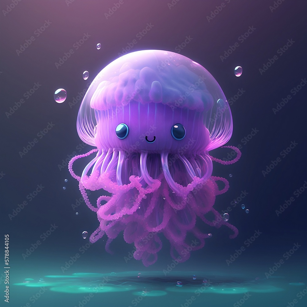 Cute cartoon character jellyfish. Multicolored cartoon jellyfish ...