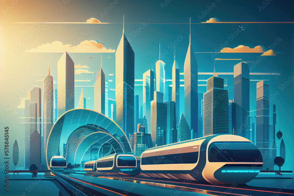 Smart city with large modern buildings and transport interchange. Stock ...