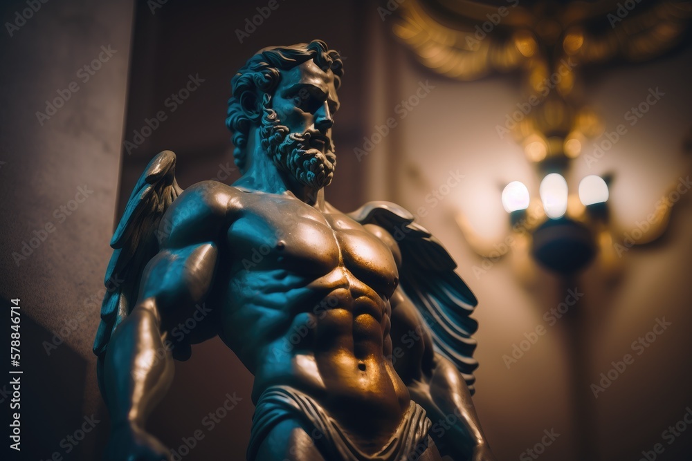 Majestic statue of a mythological hero, the embodiment of strength and ...