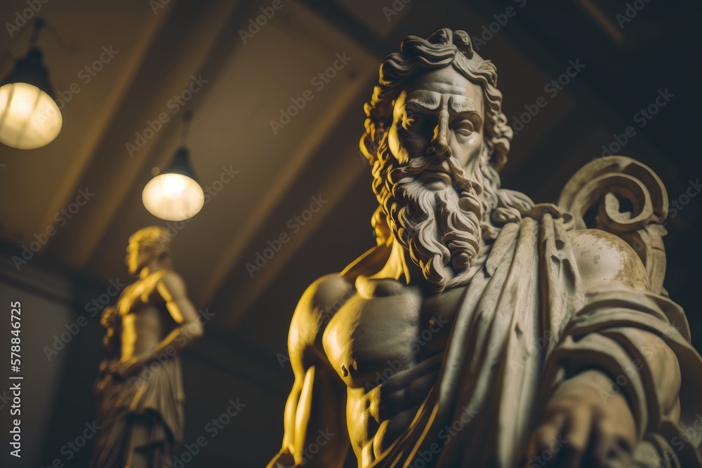 Majestic statue of a mythological hero, the embodiment of strength and ...