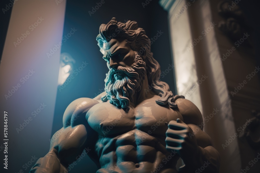 Majestic statue of a mythological hero, the embodiment of strength and ...