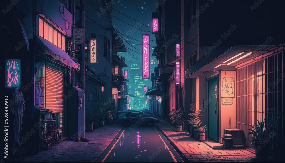 Night street anime and manga style. generative ai Stock Illustration ...