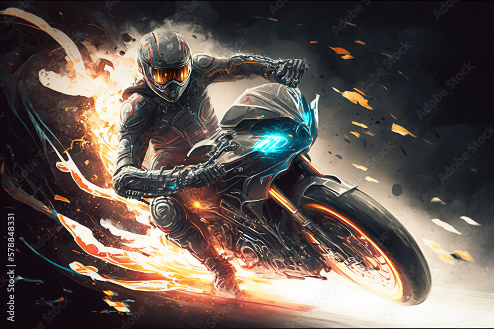 Motorcycle or bike rider speed concept. Motorbike with fire freedom ...