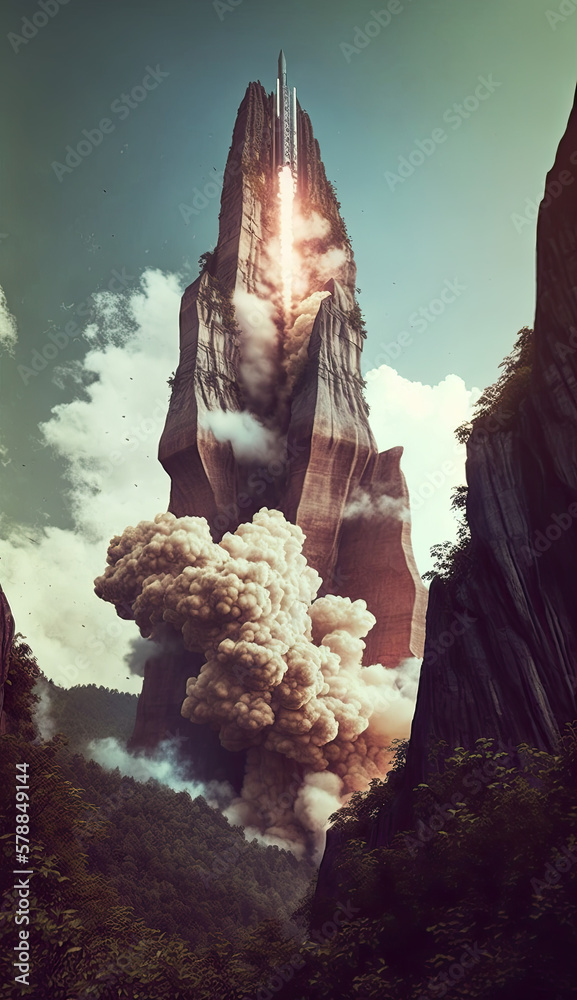 A rocket is launch from one of Zhangjiajie national park pires, in ...