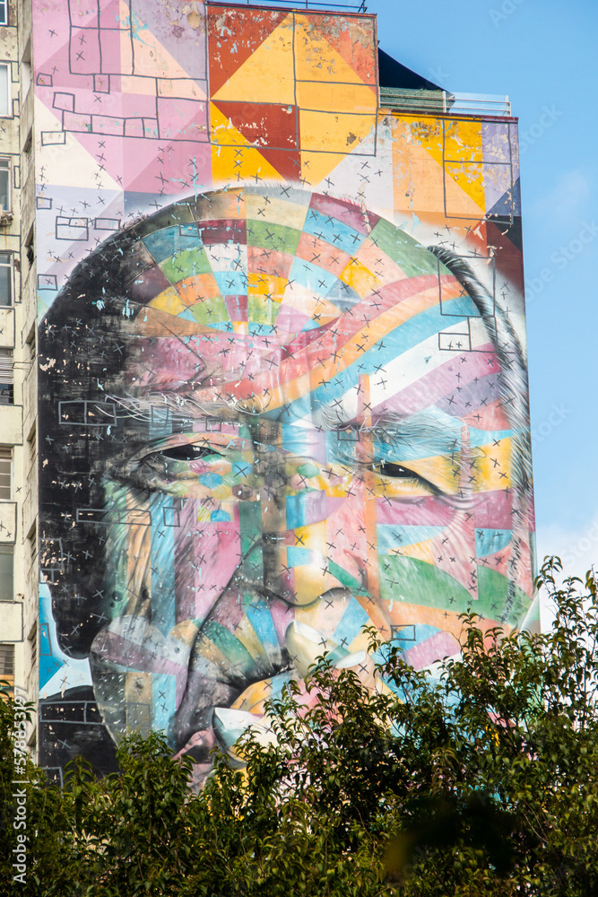 Graffiti with the face of Oscar Niemeyer, produced by graffiti artist ...