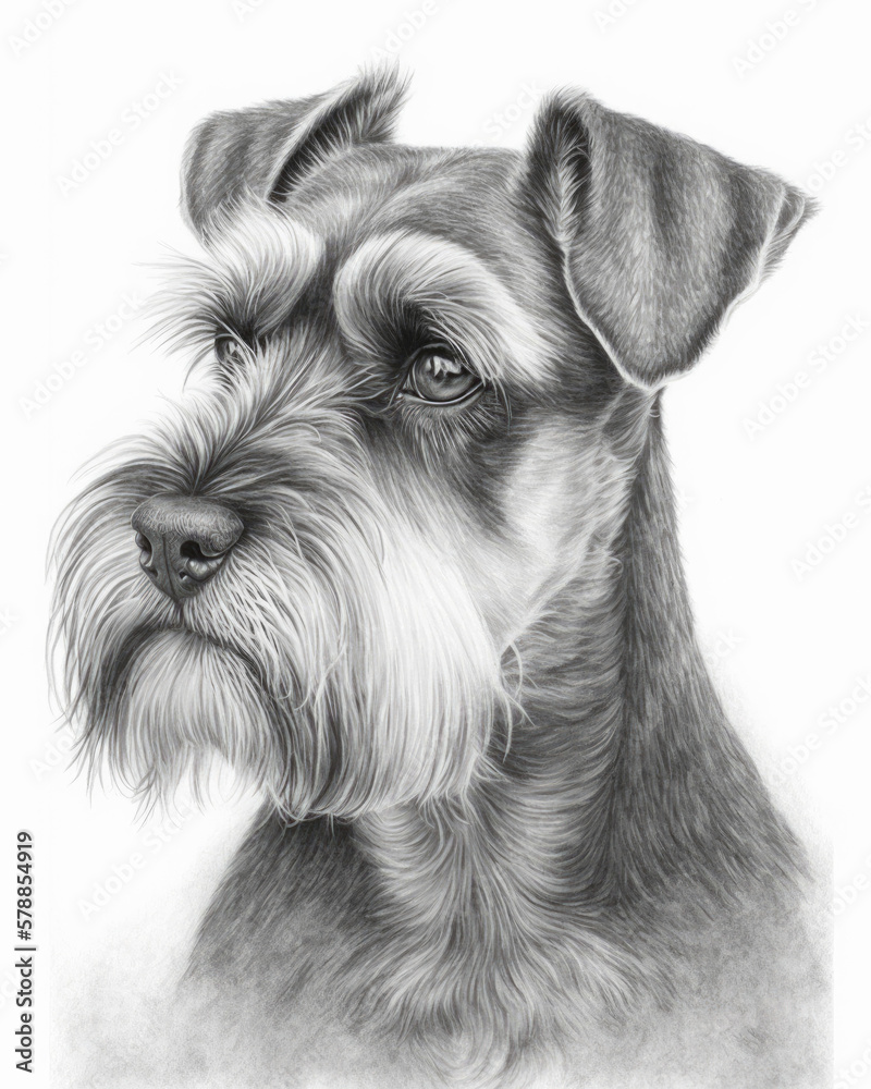 Pencil Sketch of a Miniature Schnauzer Dog AI-Generated Stock ...