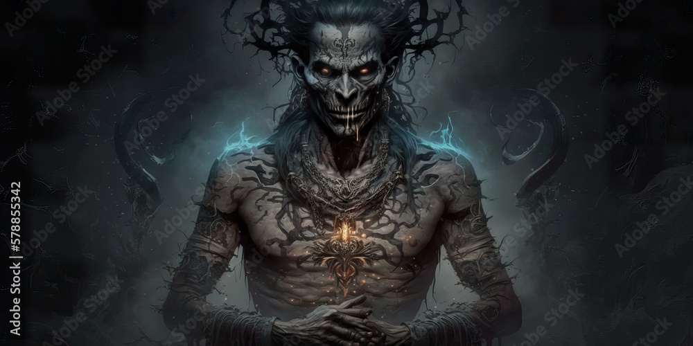 Demonic Warlock with Arcane Tattoos Conjured by Fox Generative AI Stock ...