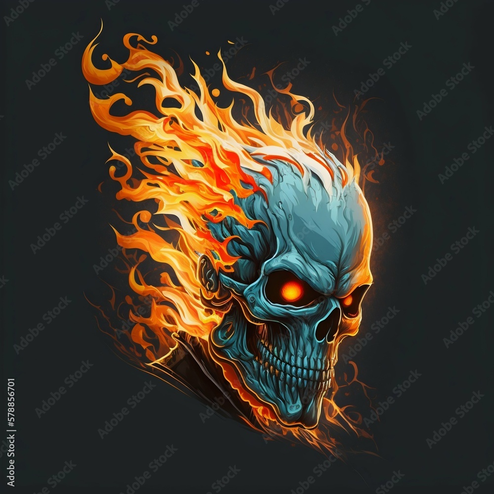 Skull logo with fire flames. Generative AI Stock Illustration | Adobe Stock