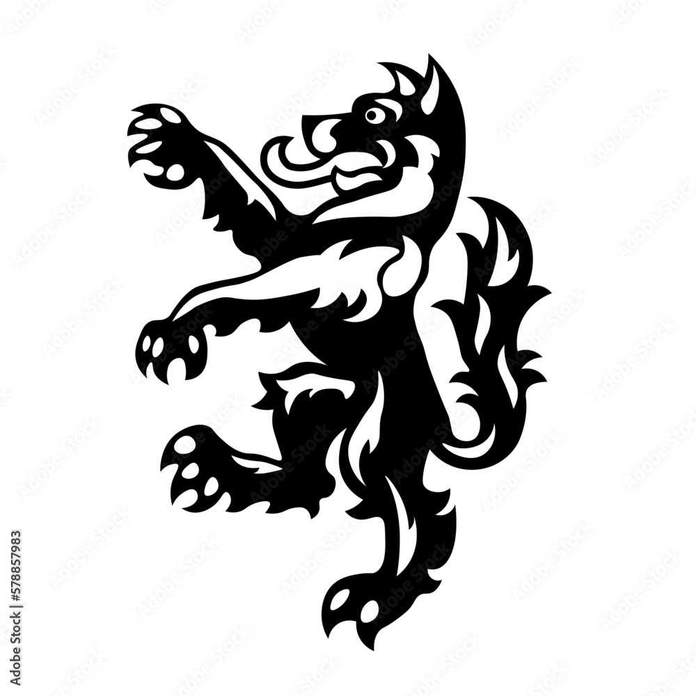 Heraldic black wolf dog. Symbol, sign, icon, silhouette, tattoo ...