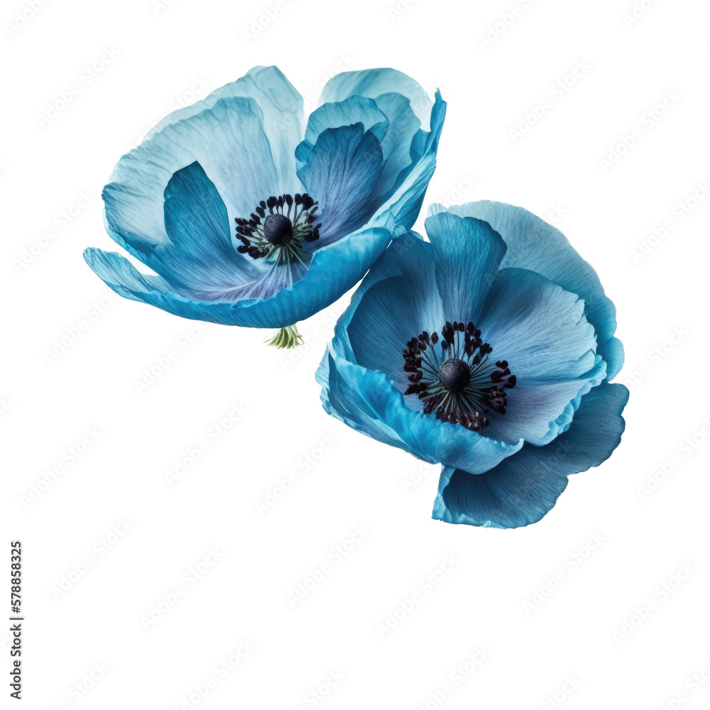 isolated blue poppy flowers, spring, illustration, transparent ...