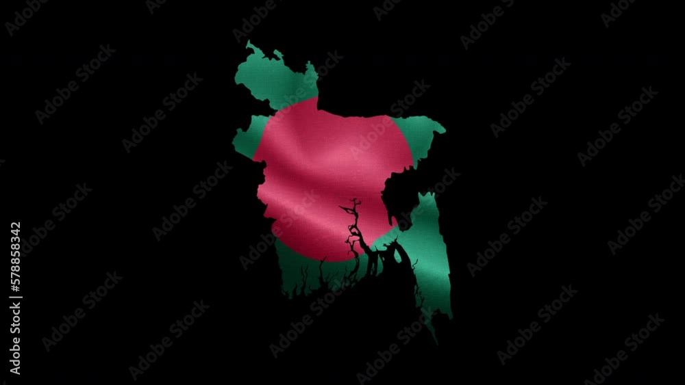 4K waving national flag of Bangladesh on the map. With alpha channel ...