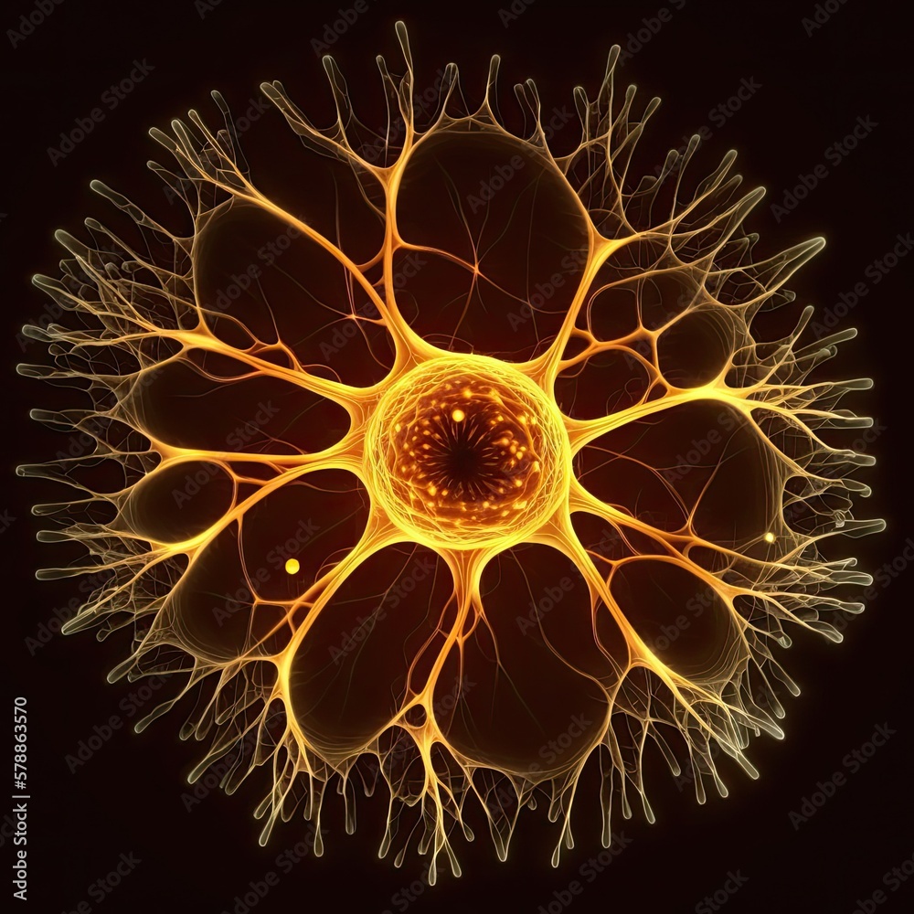 Imaginary Astrocyte Glial Cell Or Large Neuron In Cell Culture Close Up On Symmetrical Flat