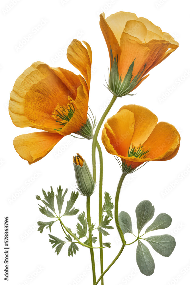 isolated orange California poppies, spring, illustration, transparent ...