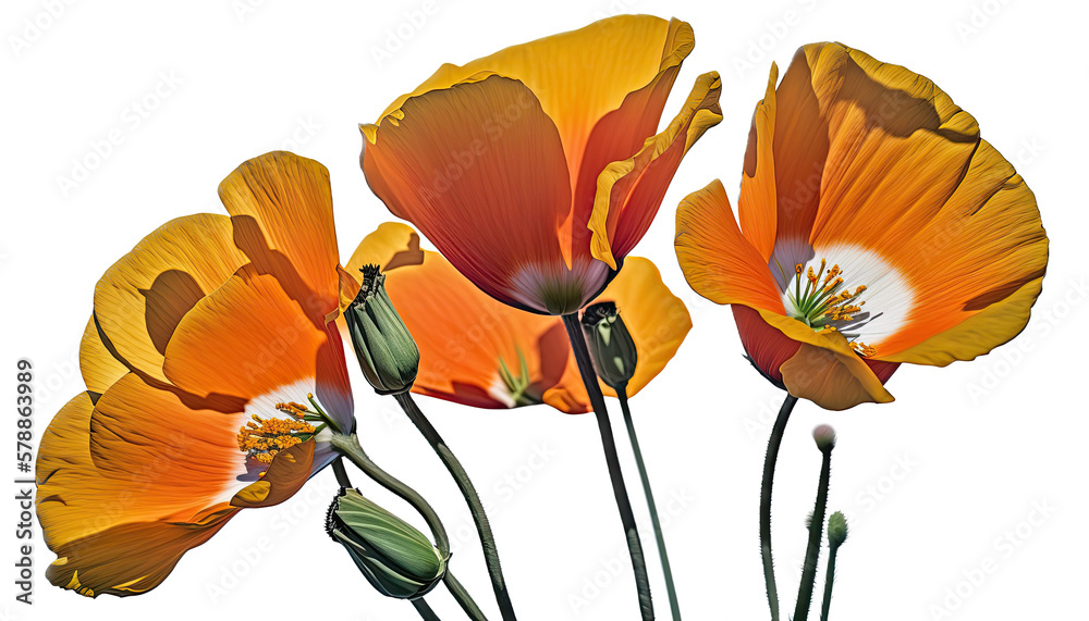 isolated orange California poppies, spring, illustration, transparent ...