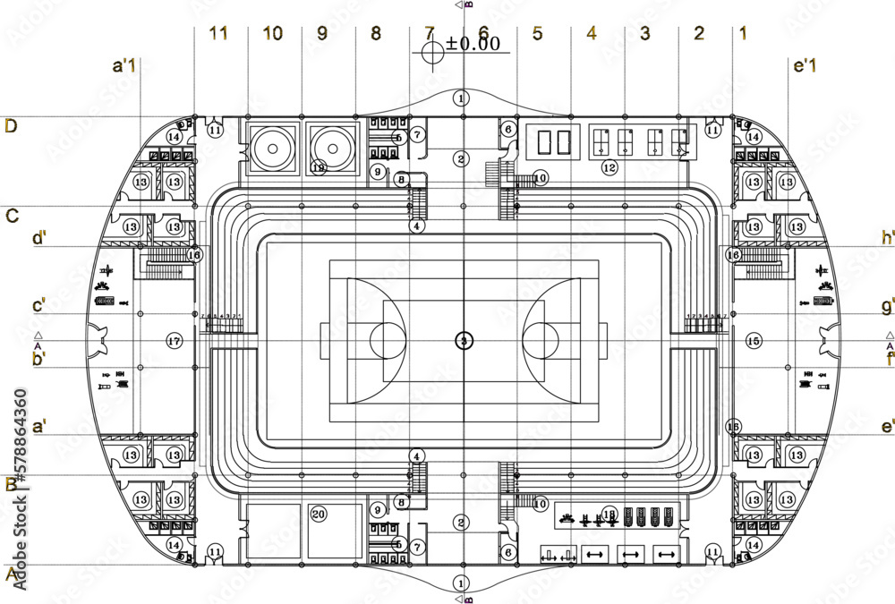 sketch vector illustration of sports stadium floor plan Stock Vector ...