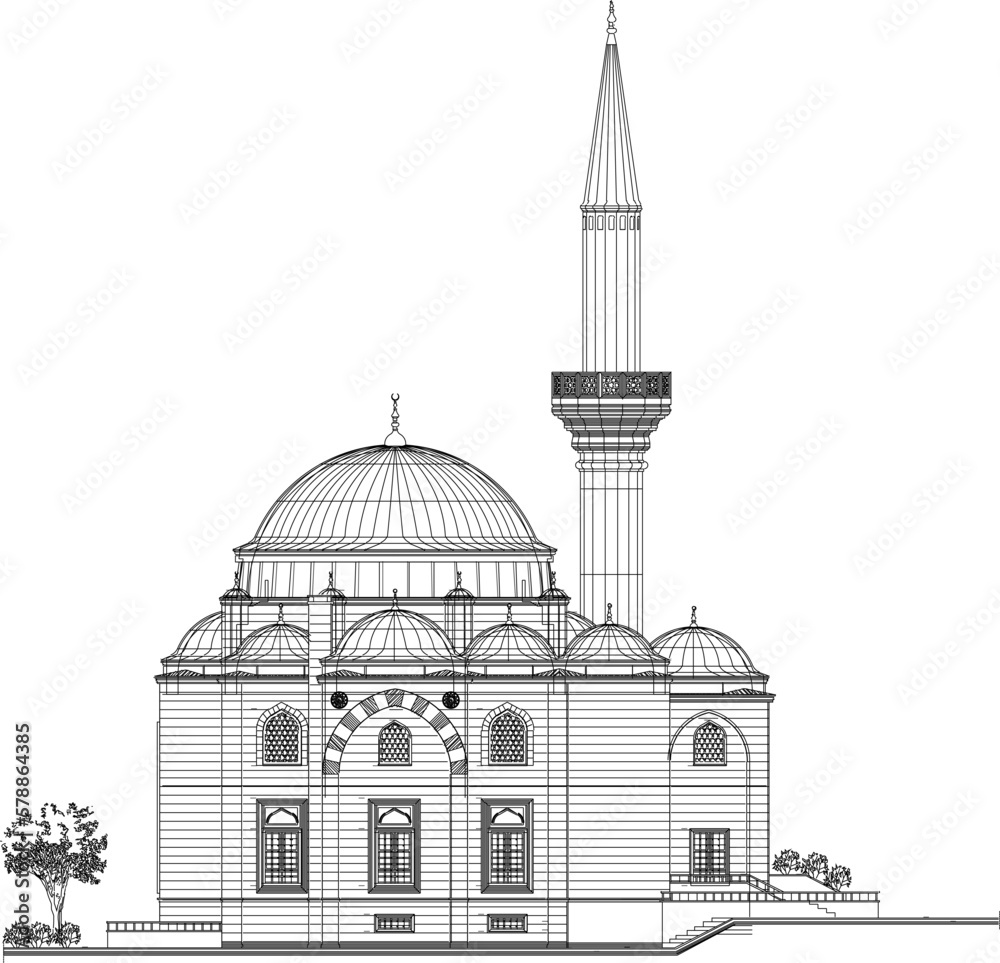 sketch vector illustration of the holy mosque of muslims a place of ...