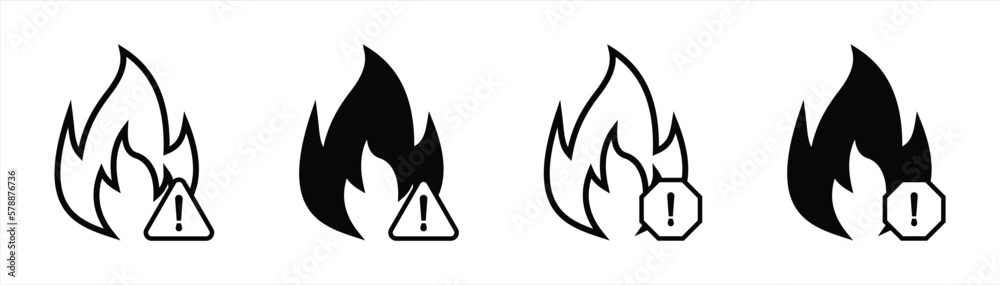 warning fire icon set. attention caution fire icon symbol sign ...