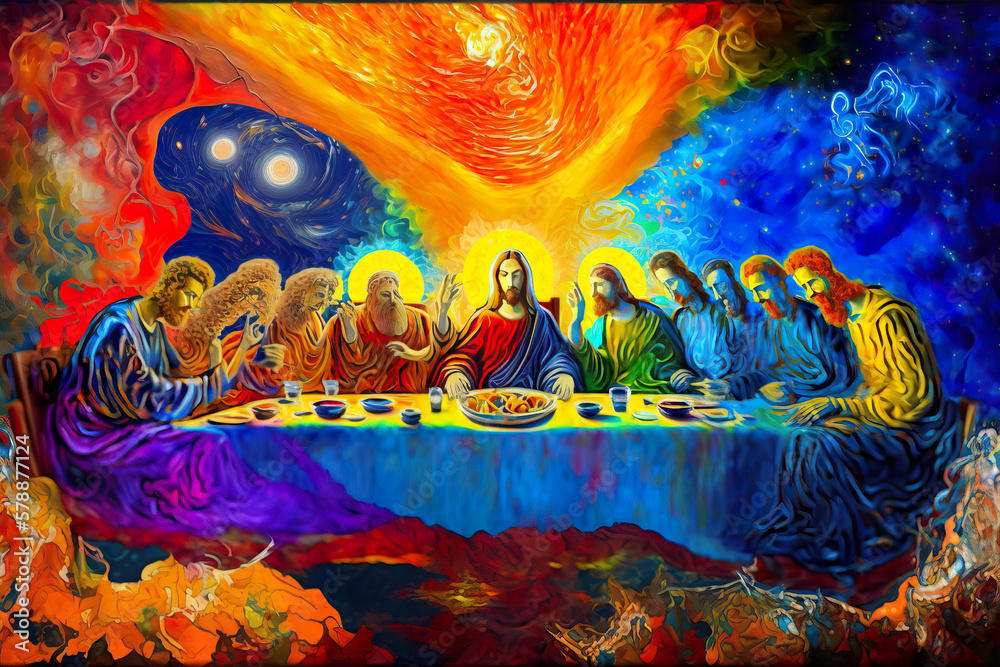 "Van Gogh-inspired depiction of the Last Supper with swirling colors ...