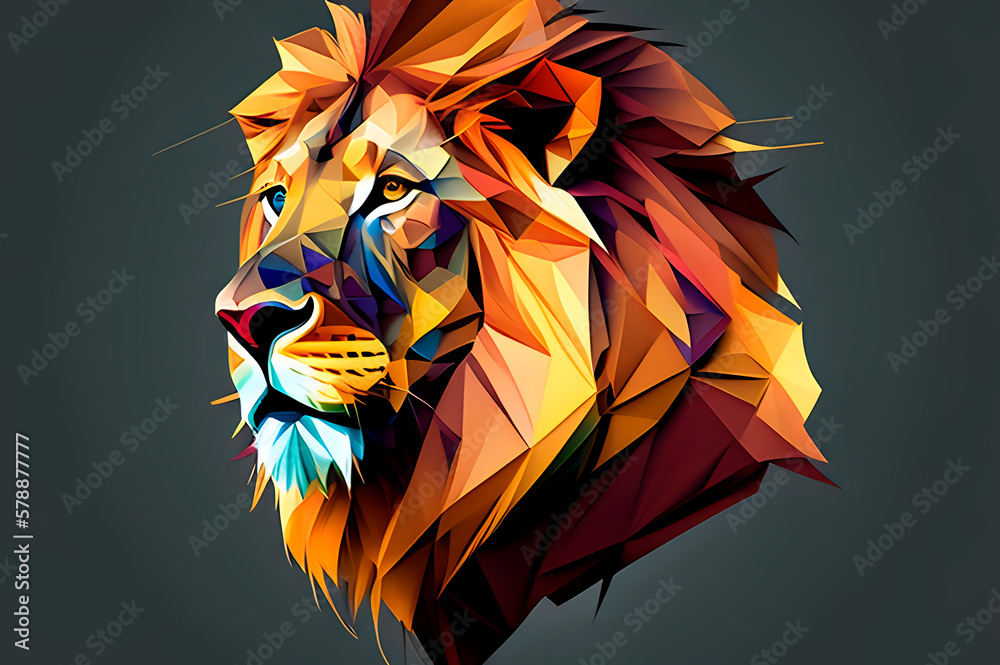 polygonal portrait of a lion on a simple background, a lion made of ...