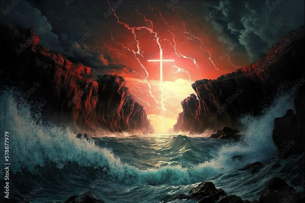 Realistic Depiction of the Parting of the Red Sea. Generative AI Stock ...