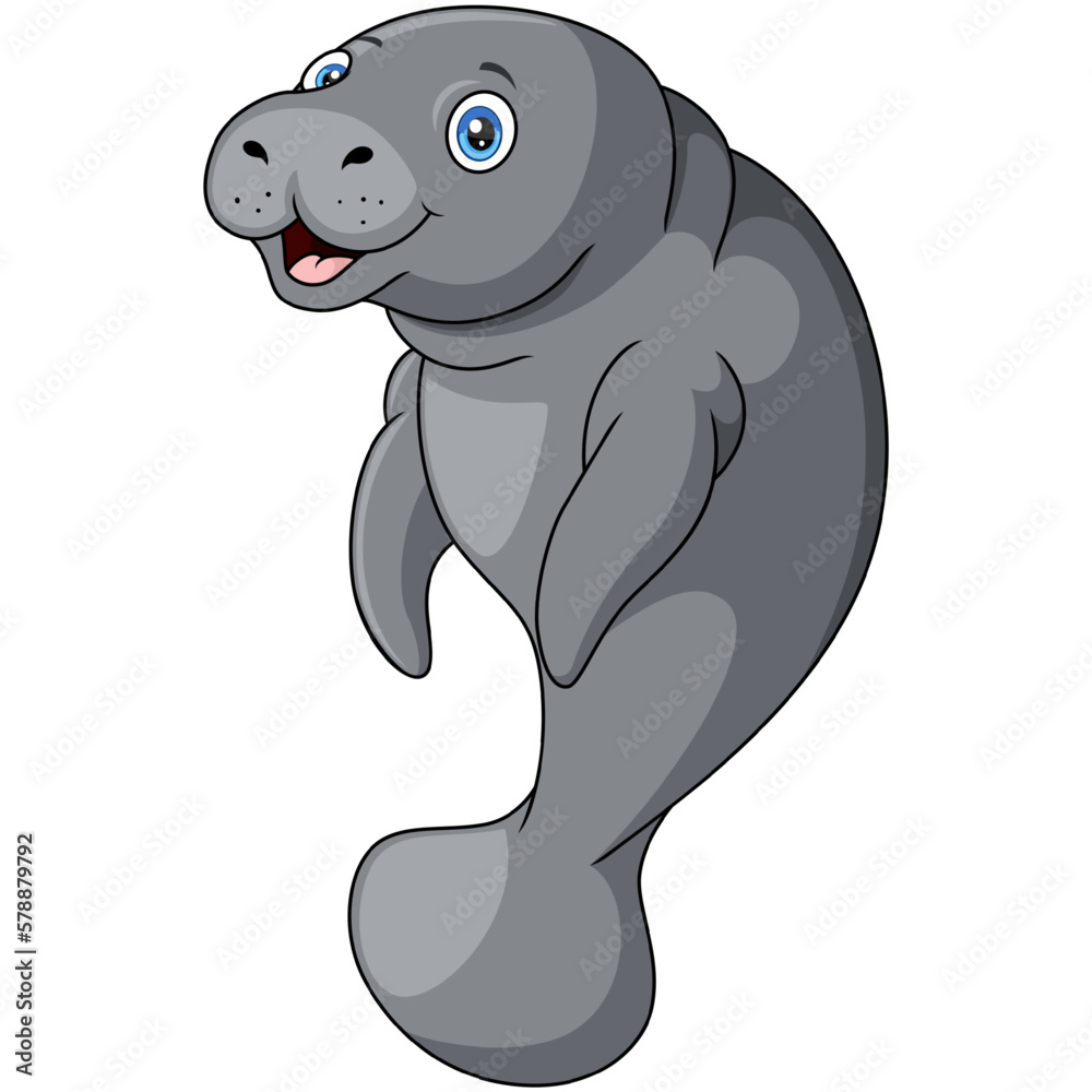 Cute manatee cartoon on white background Stock Vector | Adobe Stock