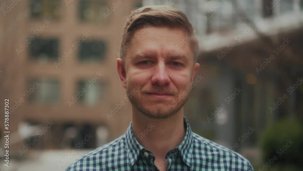 Middle aged IT engineer man portrait, man in the park in Portland, USA ...