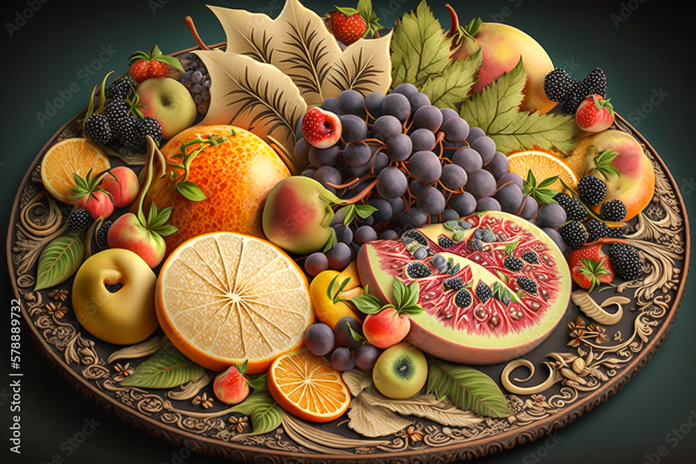 Realistic illustration of fruits in the basket. Detailed, matte texture ...
