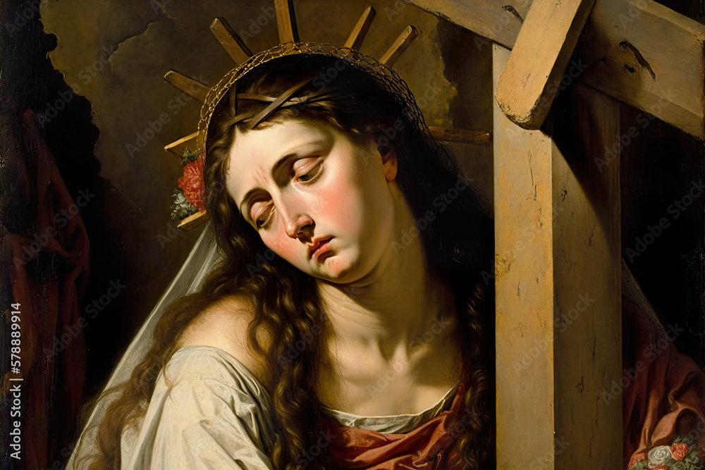 Mary Magdalene Weeping at the Foot of the Cross in Grief Generative AI ...