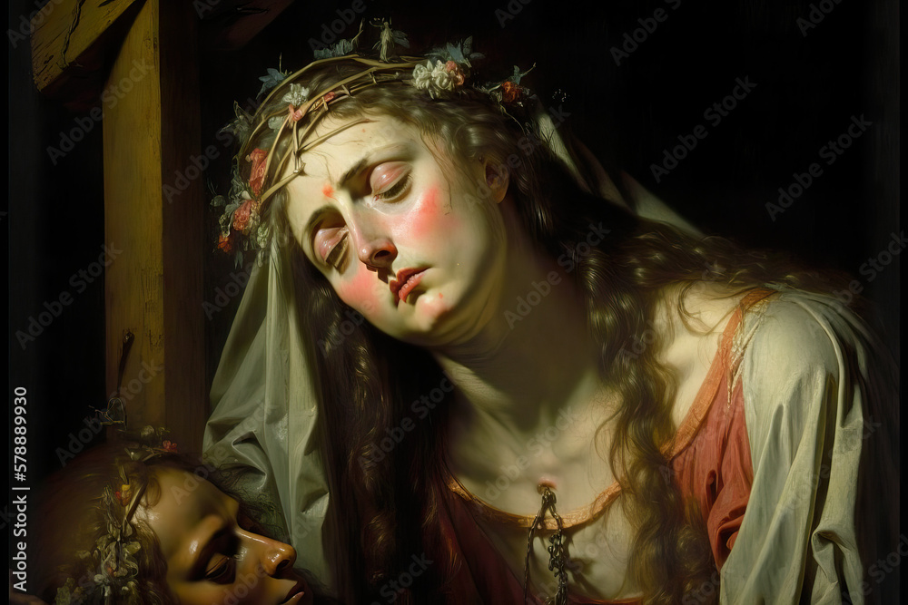 Mary Magdalene's Grief: Weeping at the Foot of the Cross Generative AI ...
