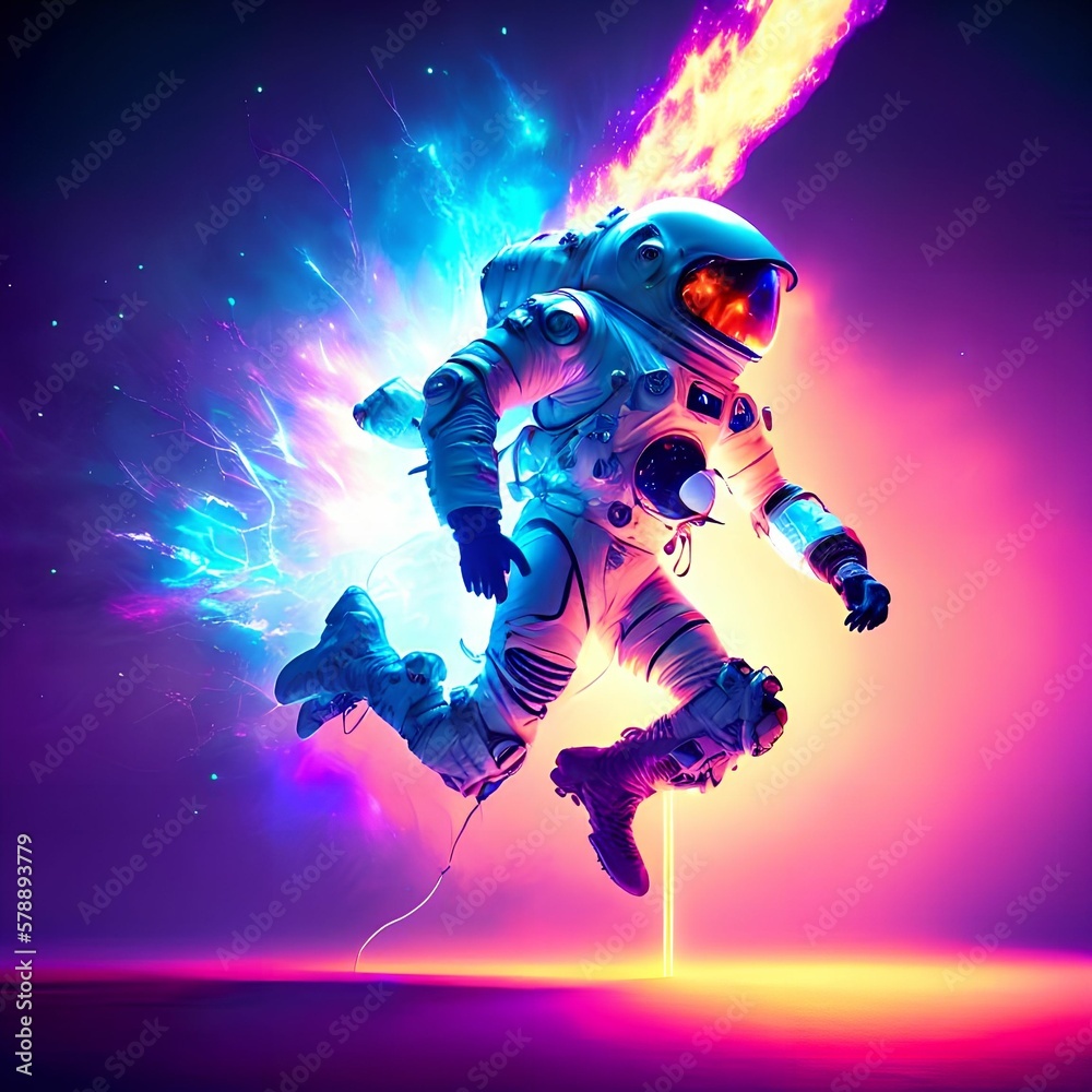 futuristic sci-fi full body future astronaut with suit running action ...