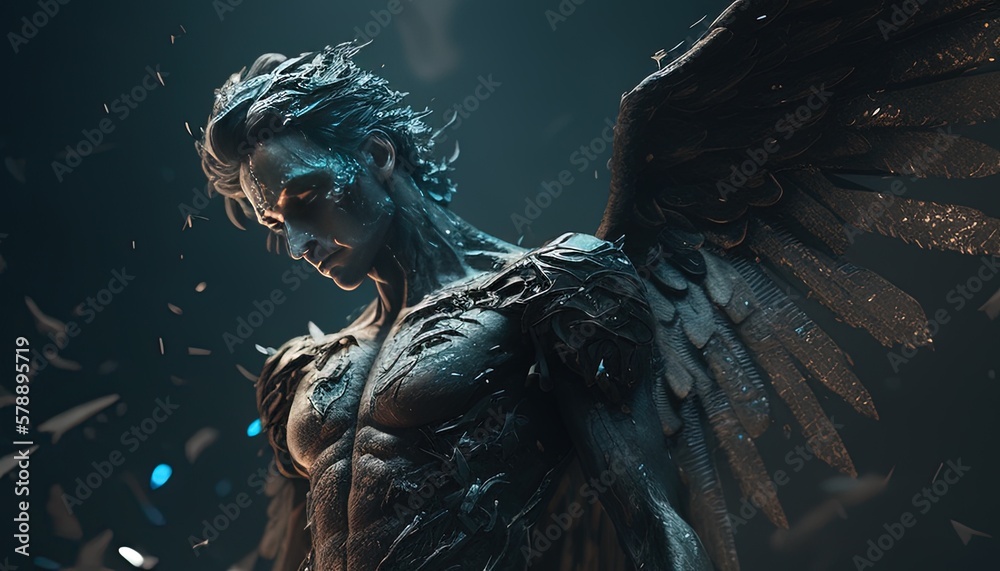 fallen angel with tattered wings digital art illustration, Generative ...