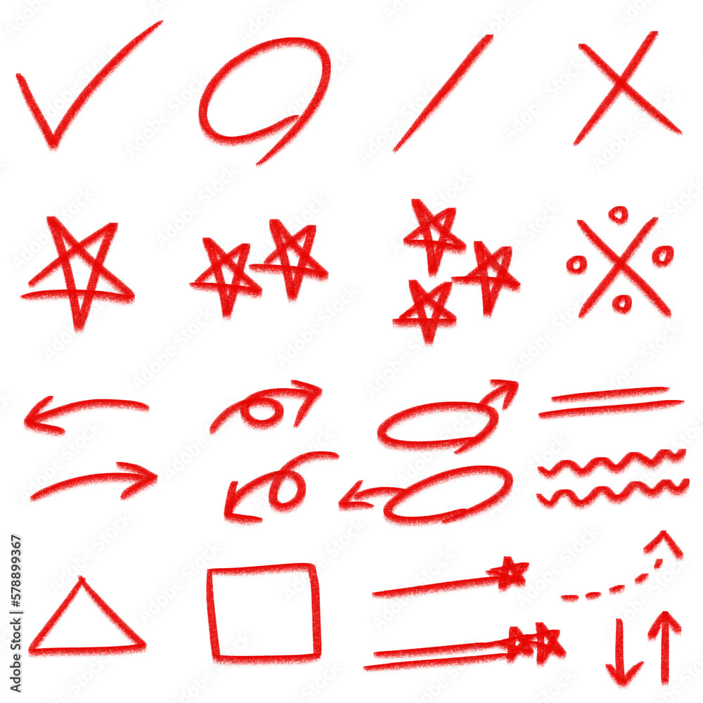 red pen text mark symbol, 빨간펜 노트 필기 기호 Stock Illustration | Adobe Stock