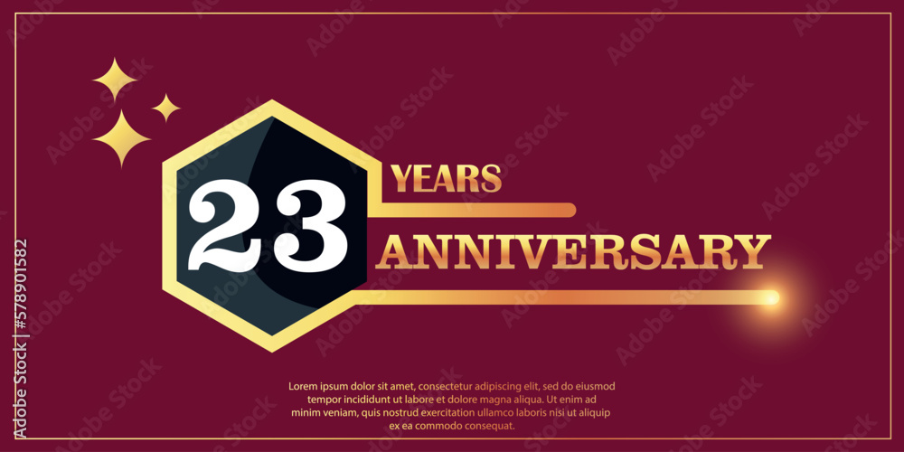 23rd anniversary gold color logotype style with hexagon shape with ...