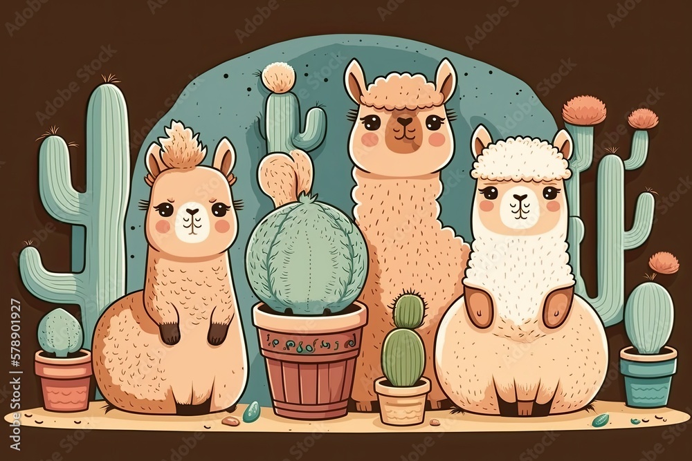 cartoon lamas and alpacas being adorable Illustration. art that is one ...