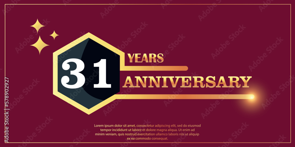 31st anniversary gold color logotype style with hexagon shape with ...